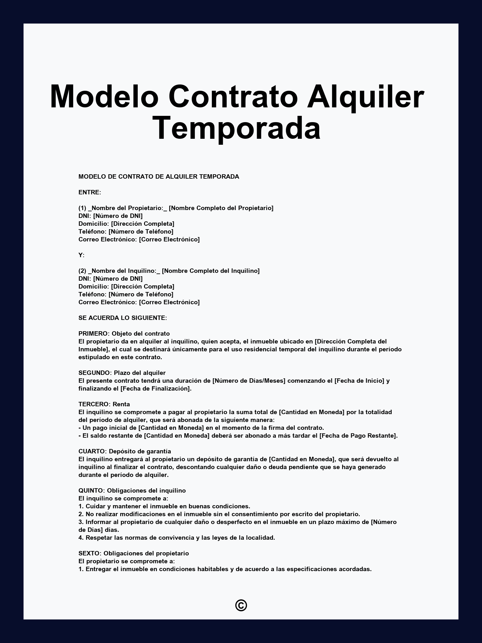 Contrato De Arrendamiento De Temporada Crea Un Contrato De Alquiler ...