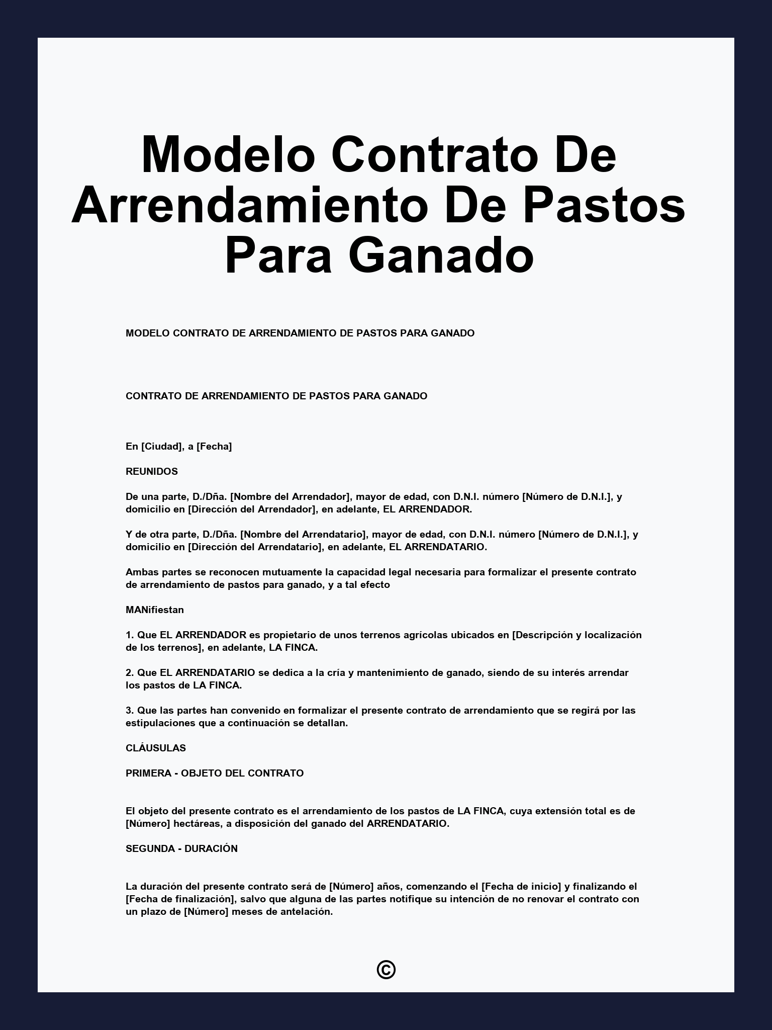 Modelo Contrato De Arrendamiento De Pastos Para Ganado