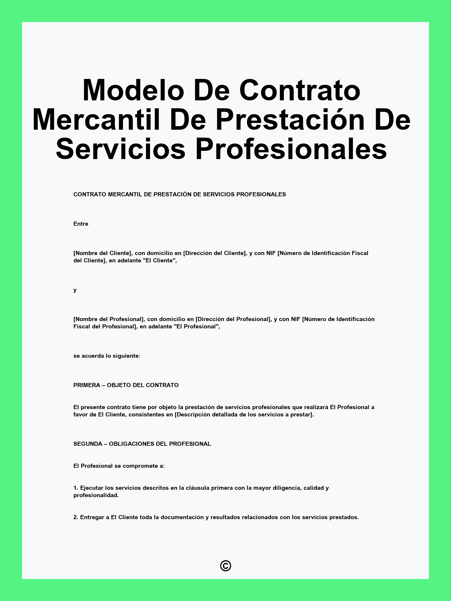 Modelo De Contrato Mercantil De Prestación De Servicios Profesionales